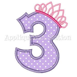Princess Tiara Birthday Numbers Set Applique Machine Embroidery Design ...