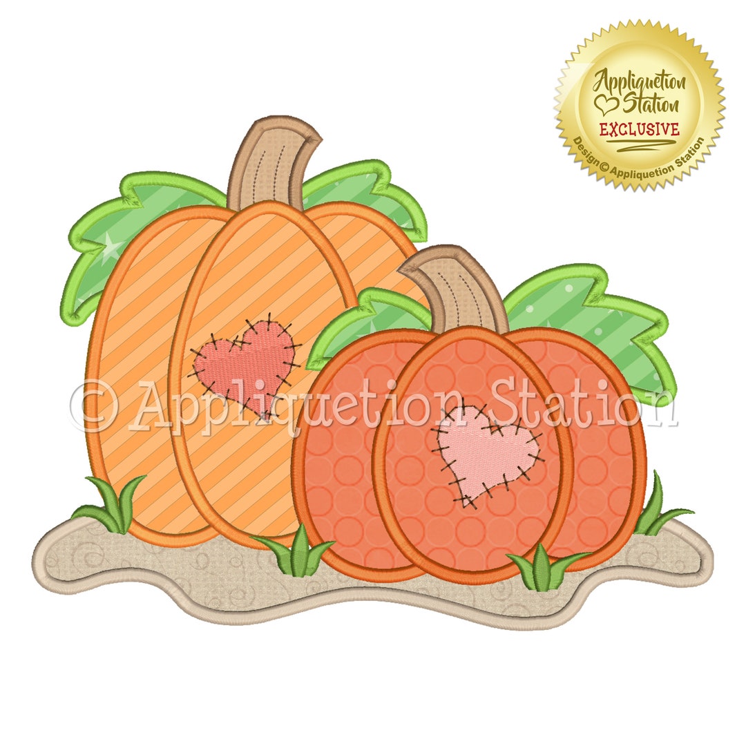 Pumpkin Duo Heart Patch Scene Applique Machine Embroidery Design Fall ...