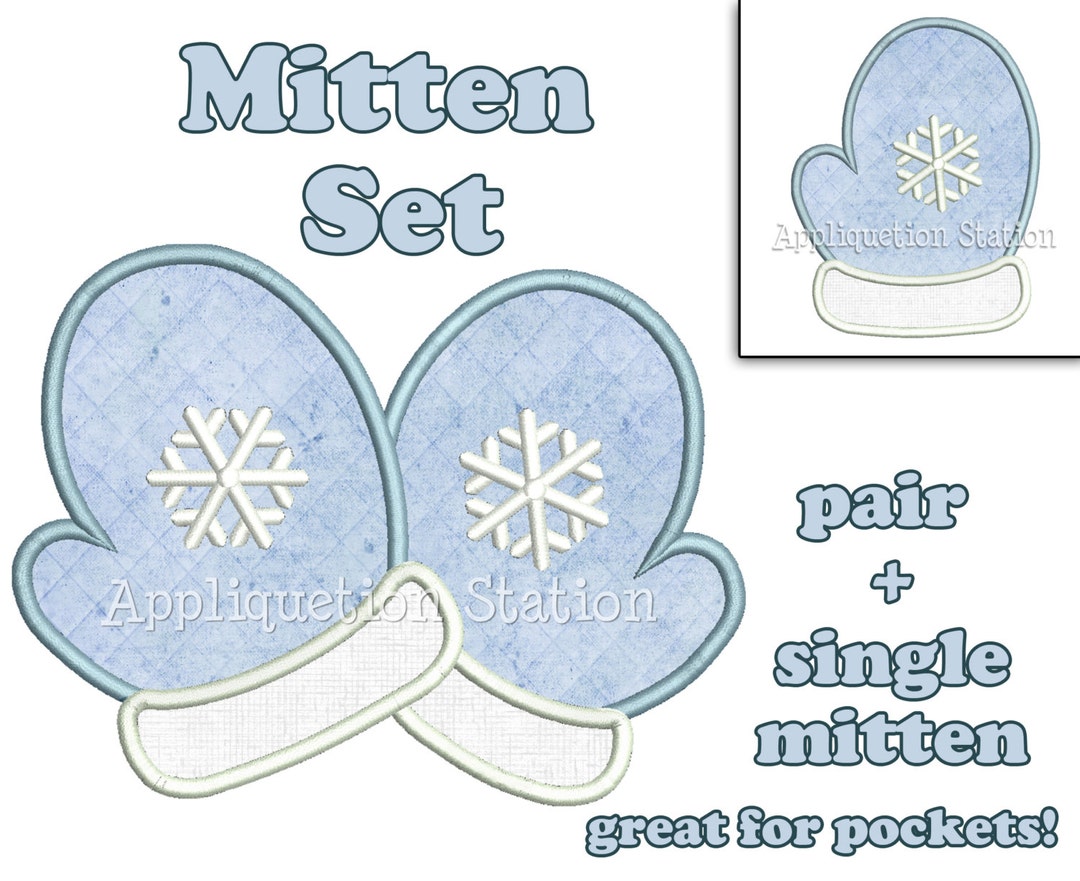 Mitten Mittens Pair Set Snowflake Applique Machine Embroidery Design ...