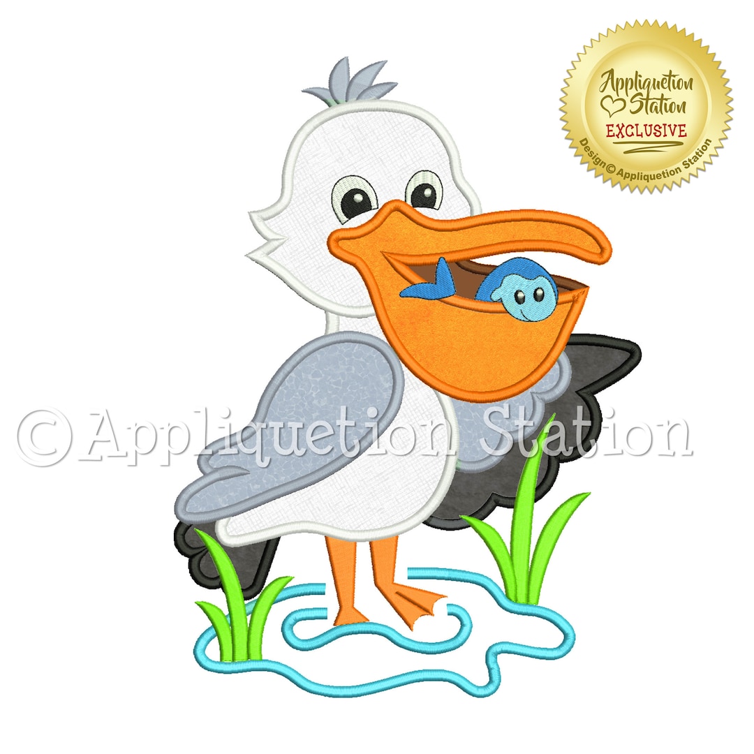 Applique Pelican Bird Machine Embroidery Design Feather Baby Jungle ...