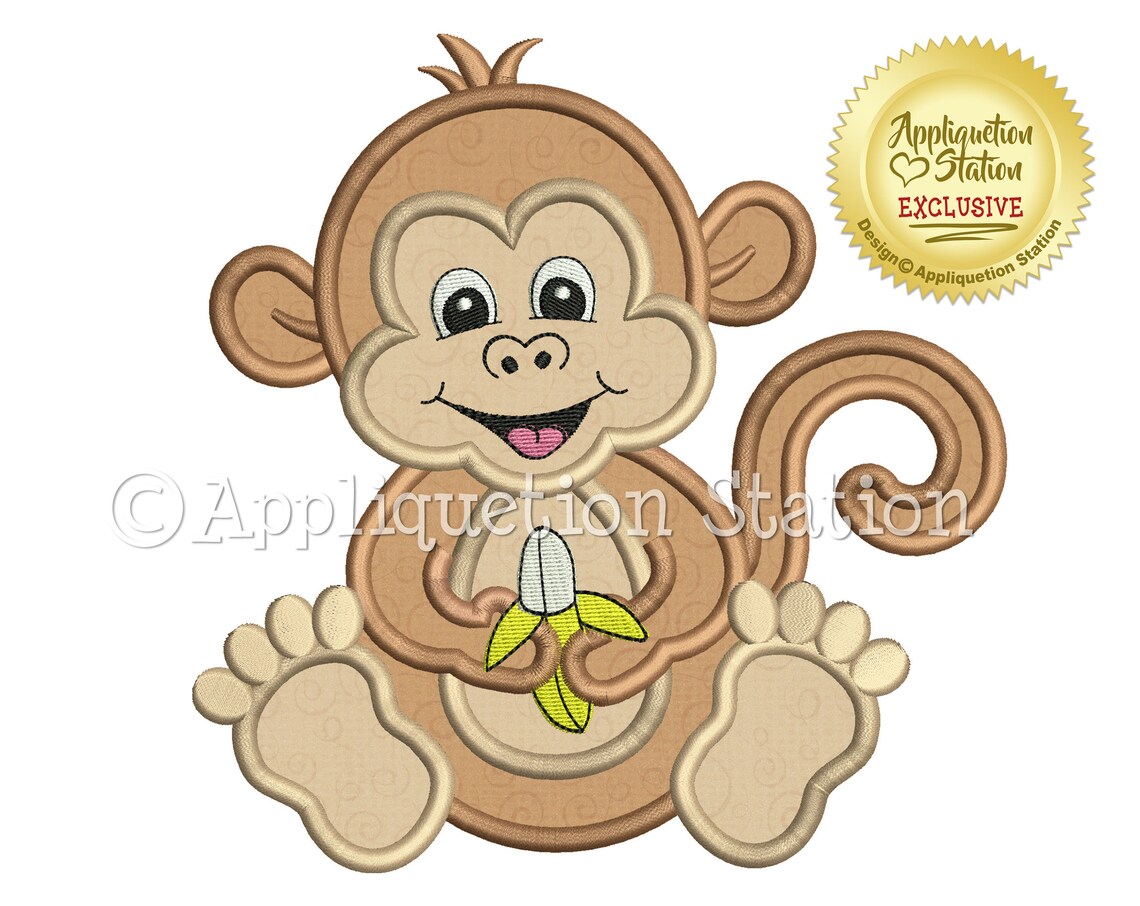 Applique Monkey Machine Embroidery Design Zoo Baby Jungle - Etsy