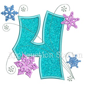 Snowflakes Number Four 4th Birthday Applique Machine Embroidery Design ...