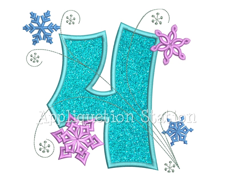 Snowflakes Number Four 4th Birthday Applique Machine | Etsy