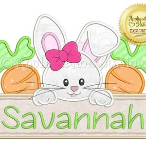 Bunny Name Plate Girl Applique Machine Embroidery Design Easter Happy ...