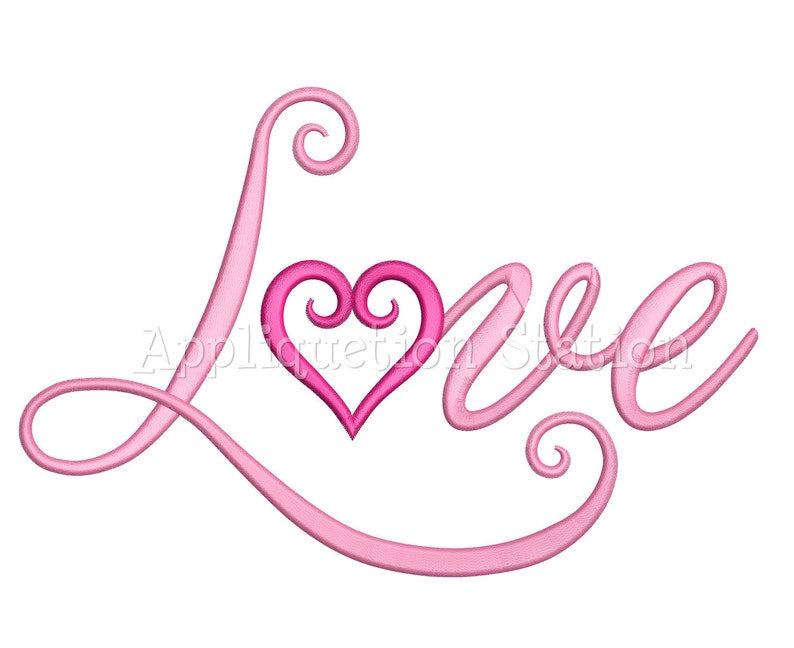 Love Script With Heart Machine Embroidery Design Valentine - Etsy