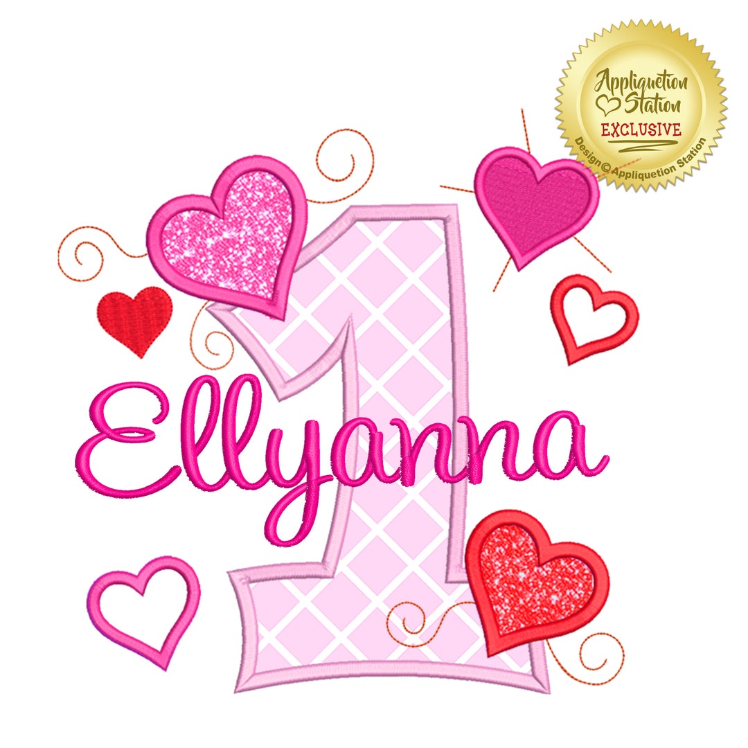 Number One Hearts Applique Machine Embroidery Design Valentines First ...