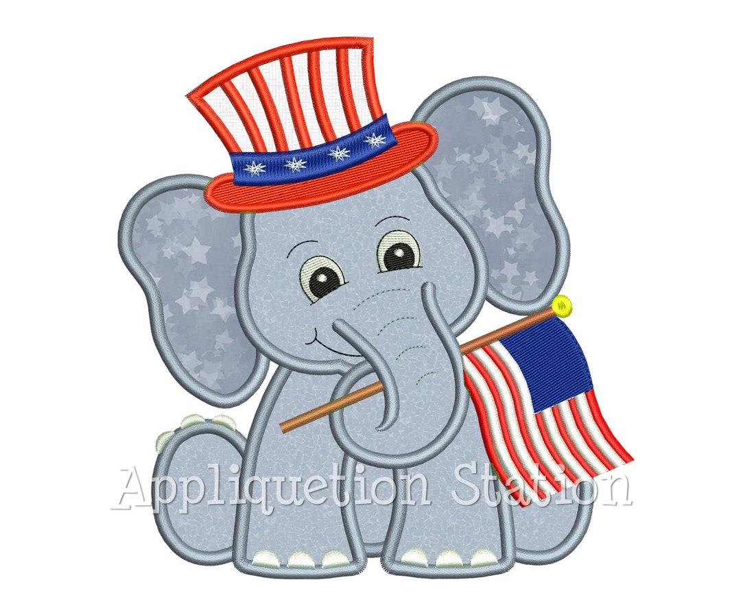Patriotic Elephant Holding Flag Applique Machine Embroidery Design ...