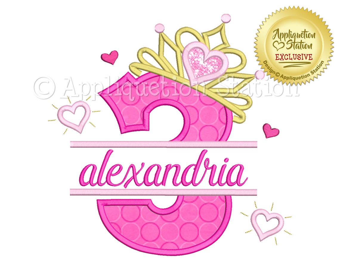 Split Princess Tiara 3 Applique Machine Embroidery Design - Etsy