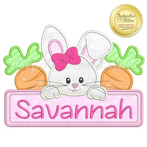 Bunny Name Plate Girl Applique Machine Embroidery Design Easter Happy ...