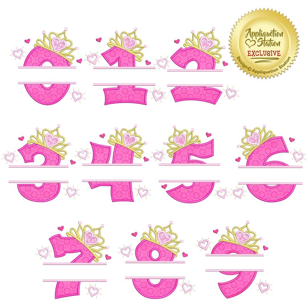 BX Split Princess Tiara Numbers Set 0-9 Applique Machine Embroidery ...