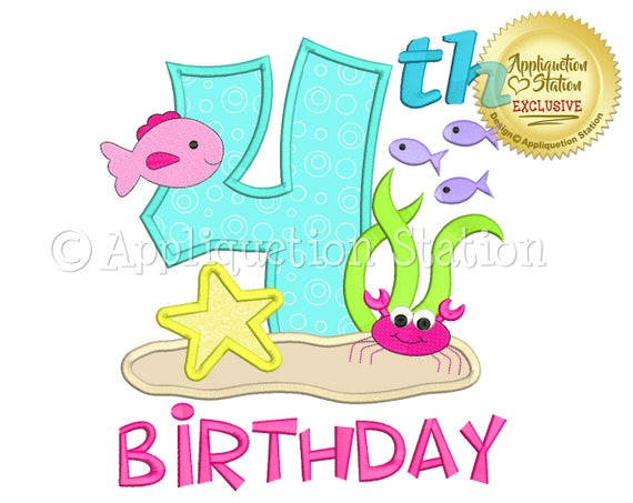 My 4th Birthday Under the Sea Number Four Applique Machine - Etsy