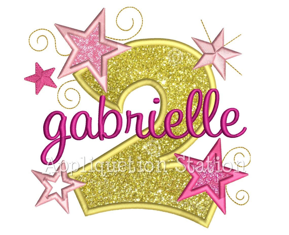 Star Number Two 2nd Birthday Applique Machine Embroidery Design Second ...