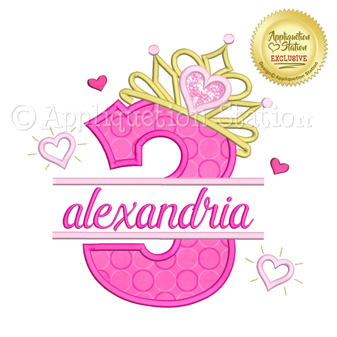 Split Princess Tiara #3 Applique Machine Embroidery Design Birthday ...