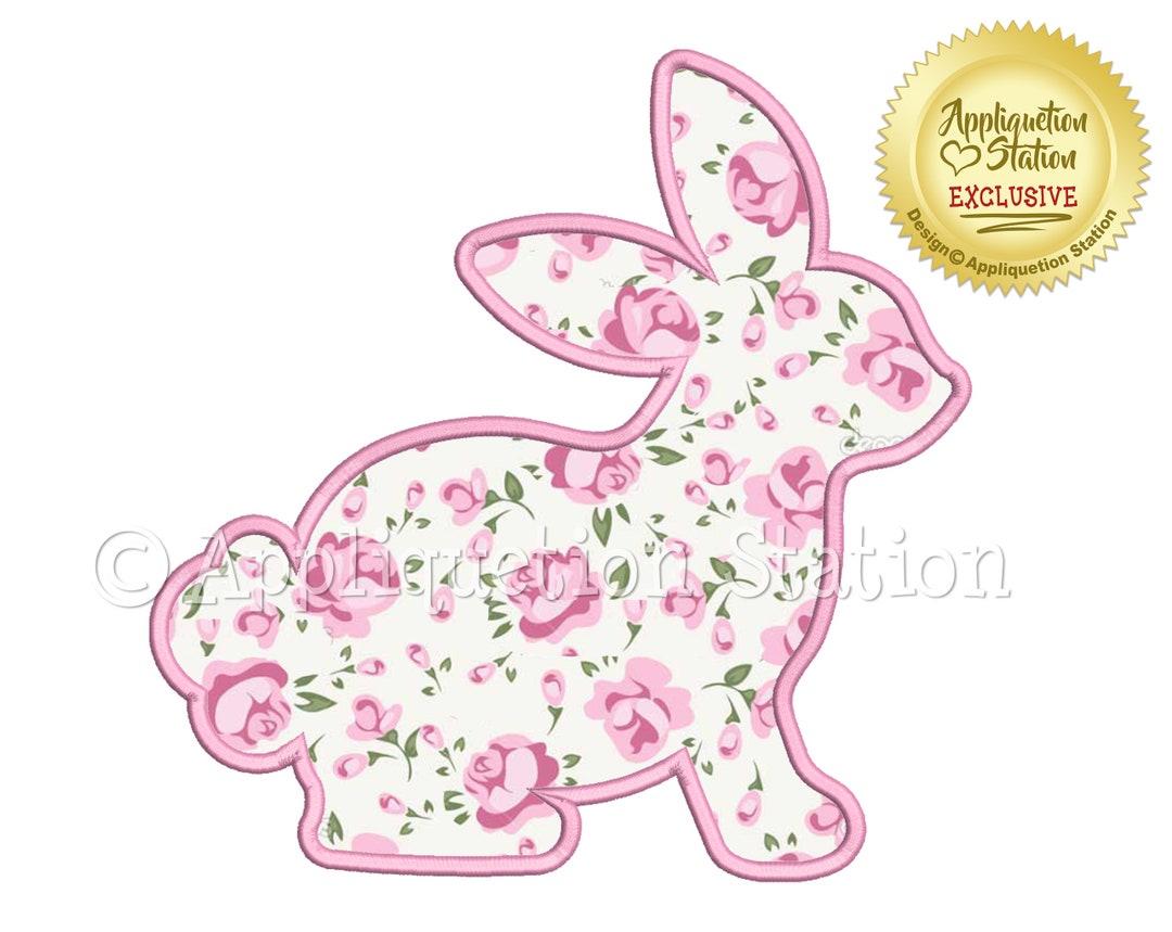 Bunny Silhouette Applique Machine Embroidery Design Happy - Etsy
