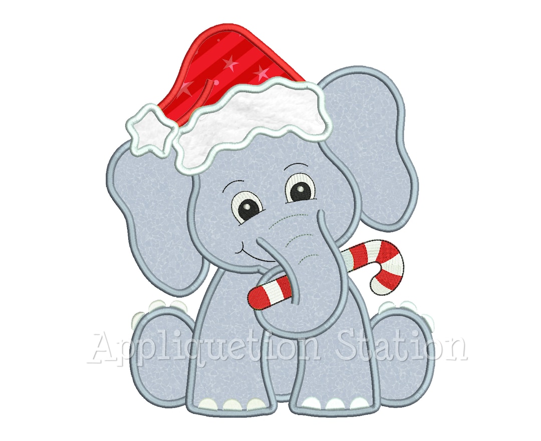 Christmas Elephant With Santa Hat Applique Machine Embroidery Designs ...