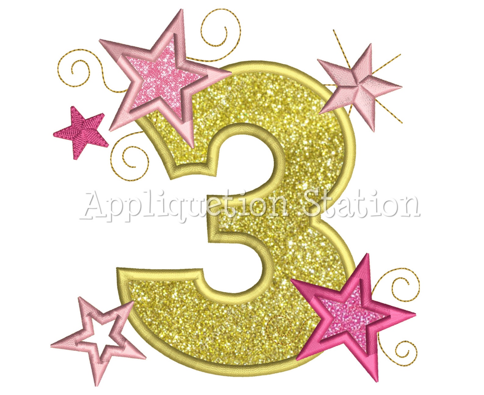 Star Number Three 3rd Birthday Applique Machine Embroidery | Etsy