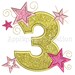 Star Number Three 3rd Birthday Applique Machine Embroidery Design Third ...