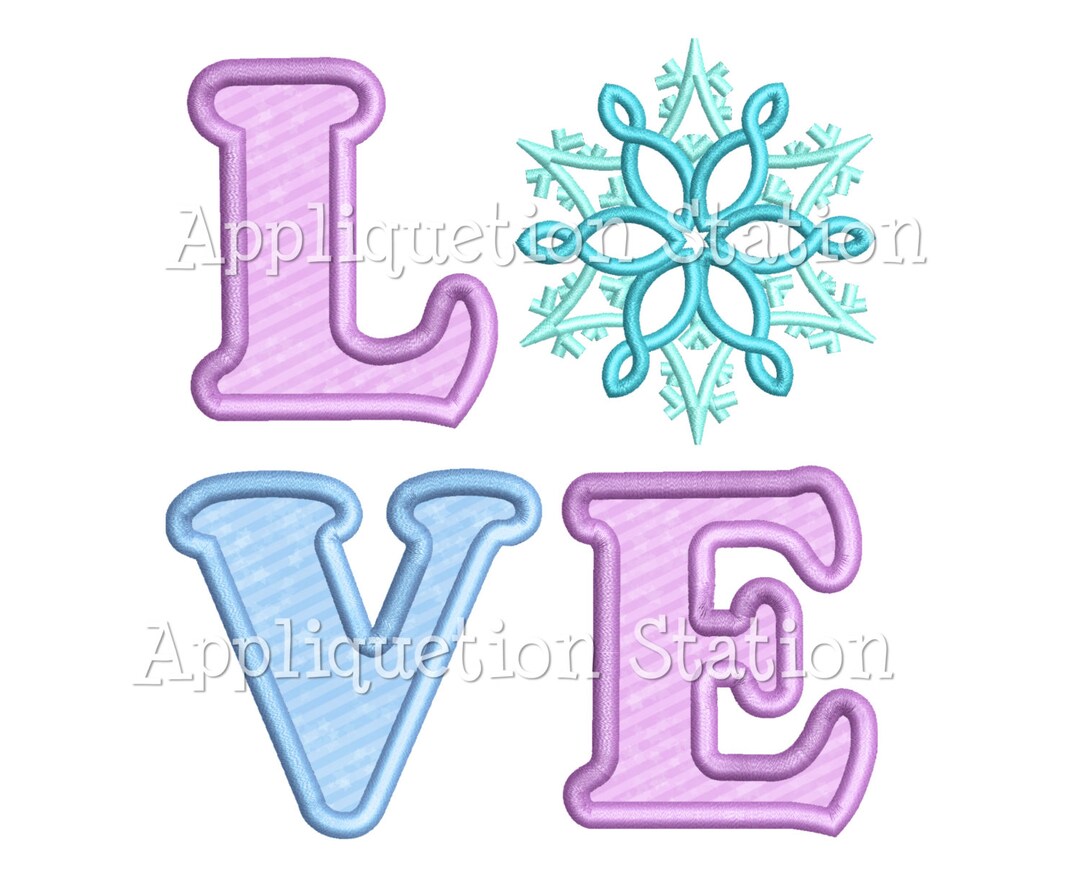 LOVE Snowflake Applique Machine Embroidery Design Pattern Frozen Winter ...
