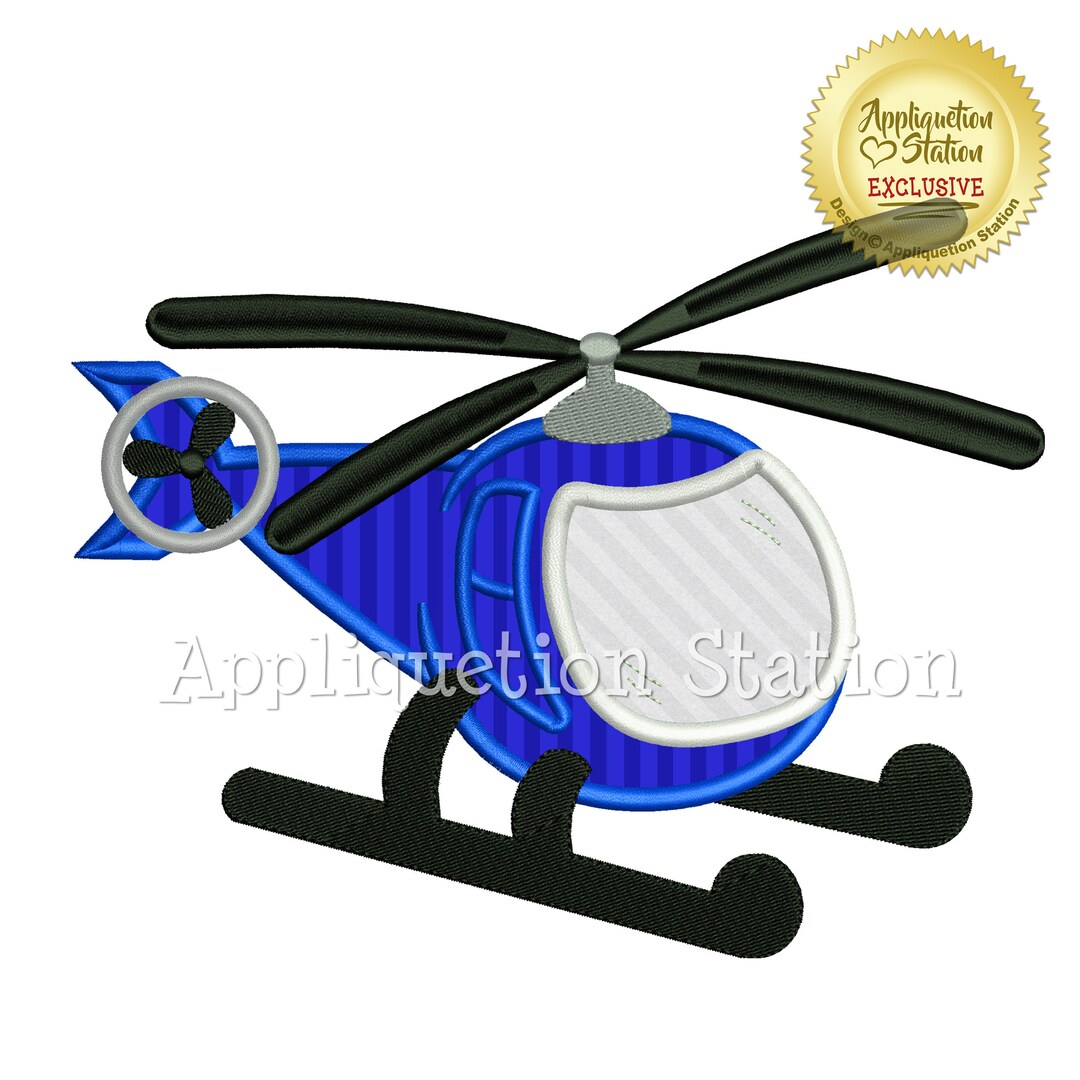 Helicopter Applique Machine Embroidery Design Blue Red Boy Vehicle ...