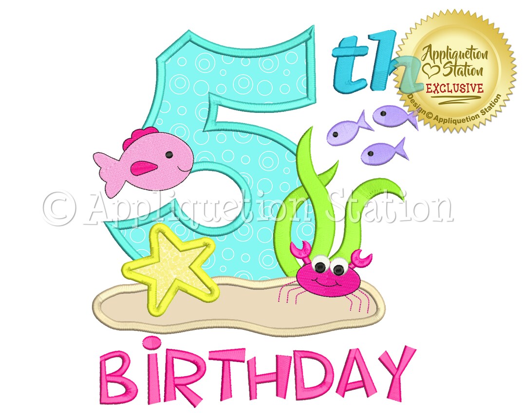My 5th Birthday Under the Sea Number Five Applique Machine - Etsy