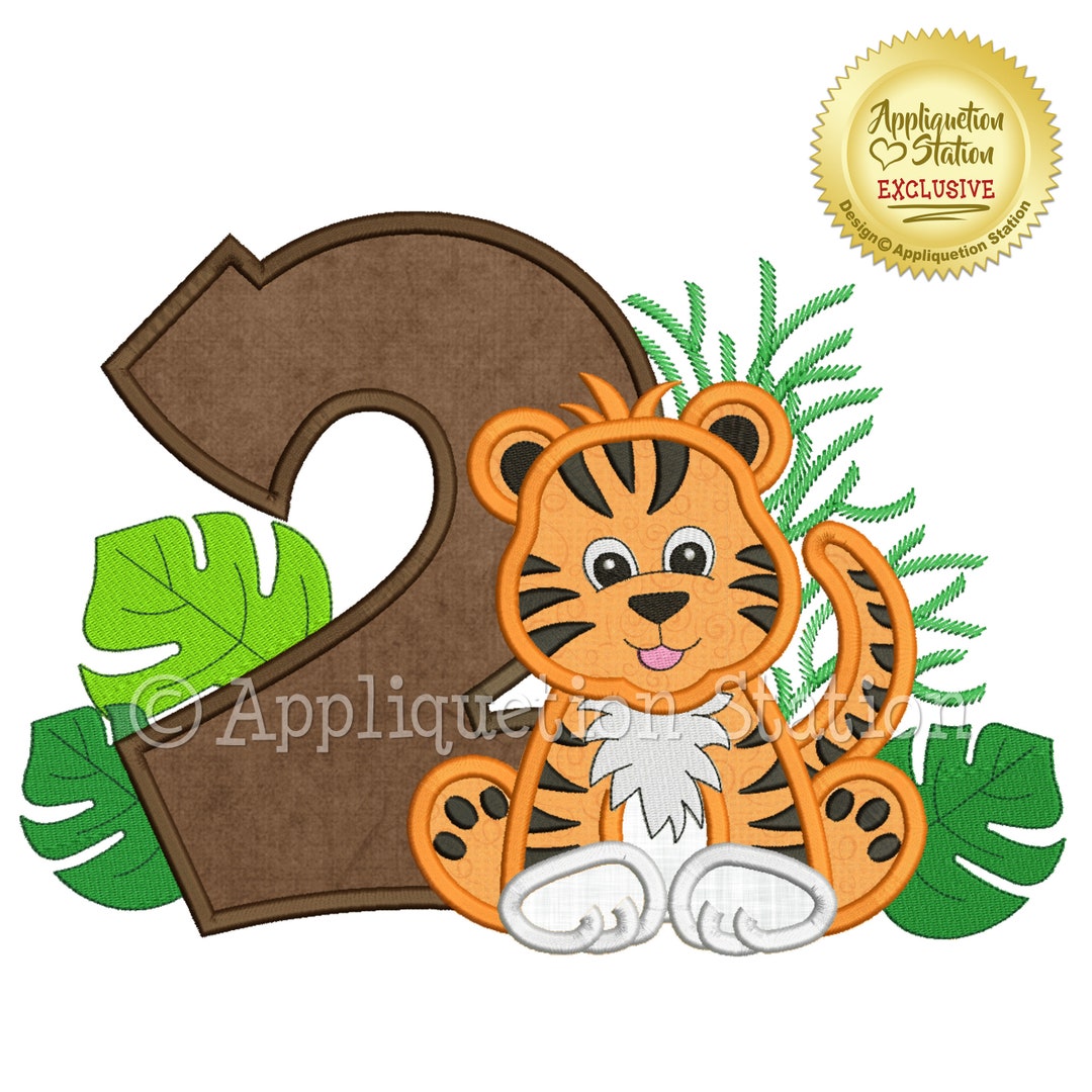 Tiger Number 2 Birthday Applique Machine Embroidery Design Jungle ...