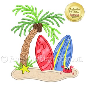 Surfboard Island Applique Machine Embroidery Design Pattern Surf's up ...