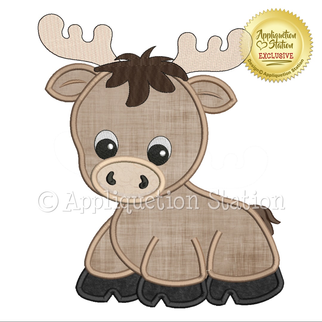 Applique Moose Machine Embroidery Design Zoo Pals Boy Girl Cute ...