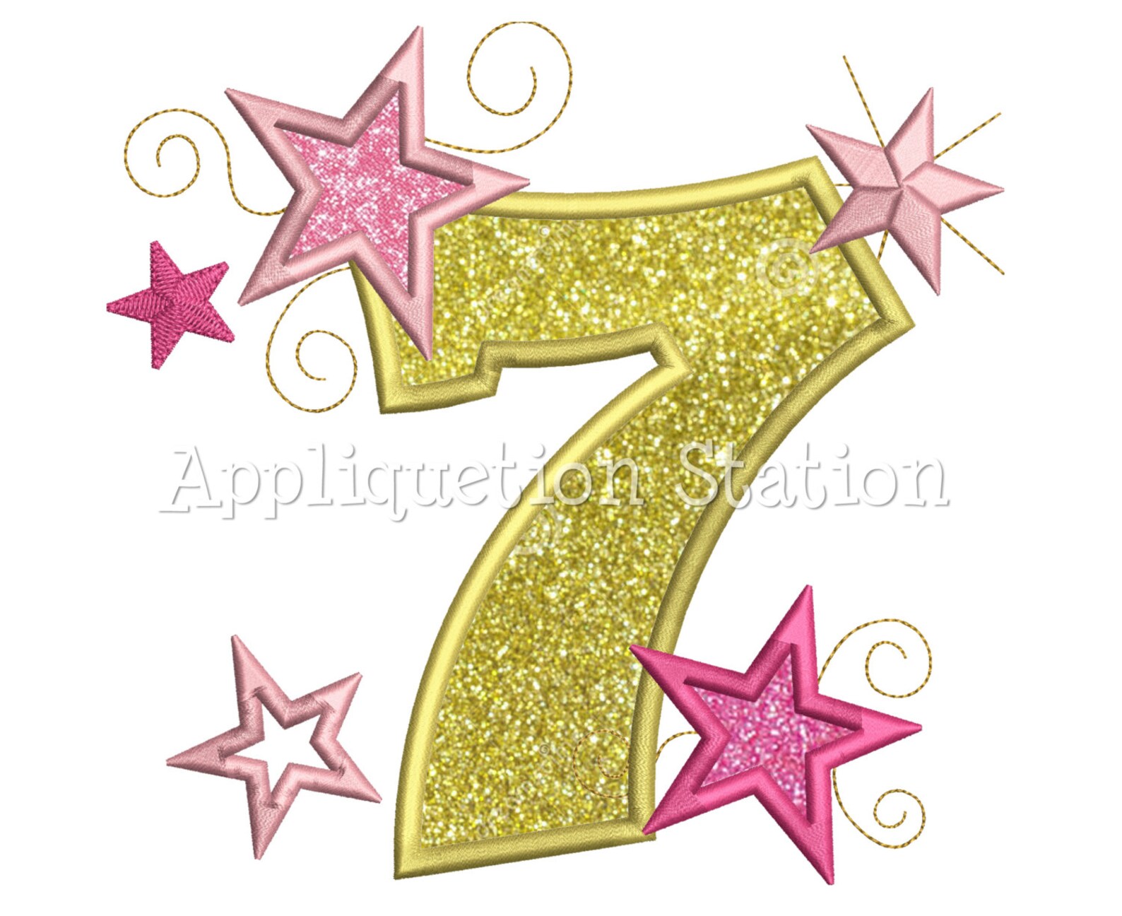 Star Number Seven 7th Birthday Applique Machine Embroidery Design ...