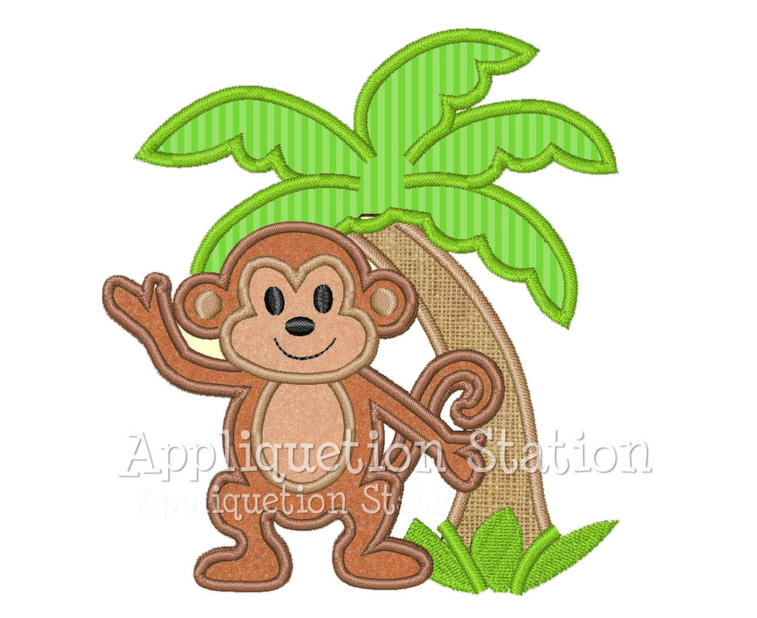Monkey Palm Tree Tropical Applique Machine Embroidery Design - Etsy