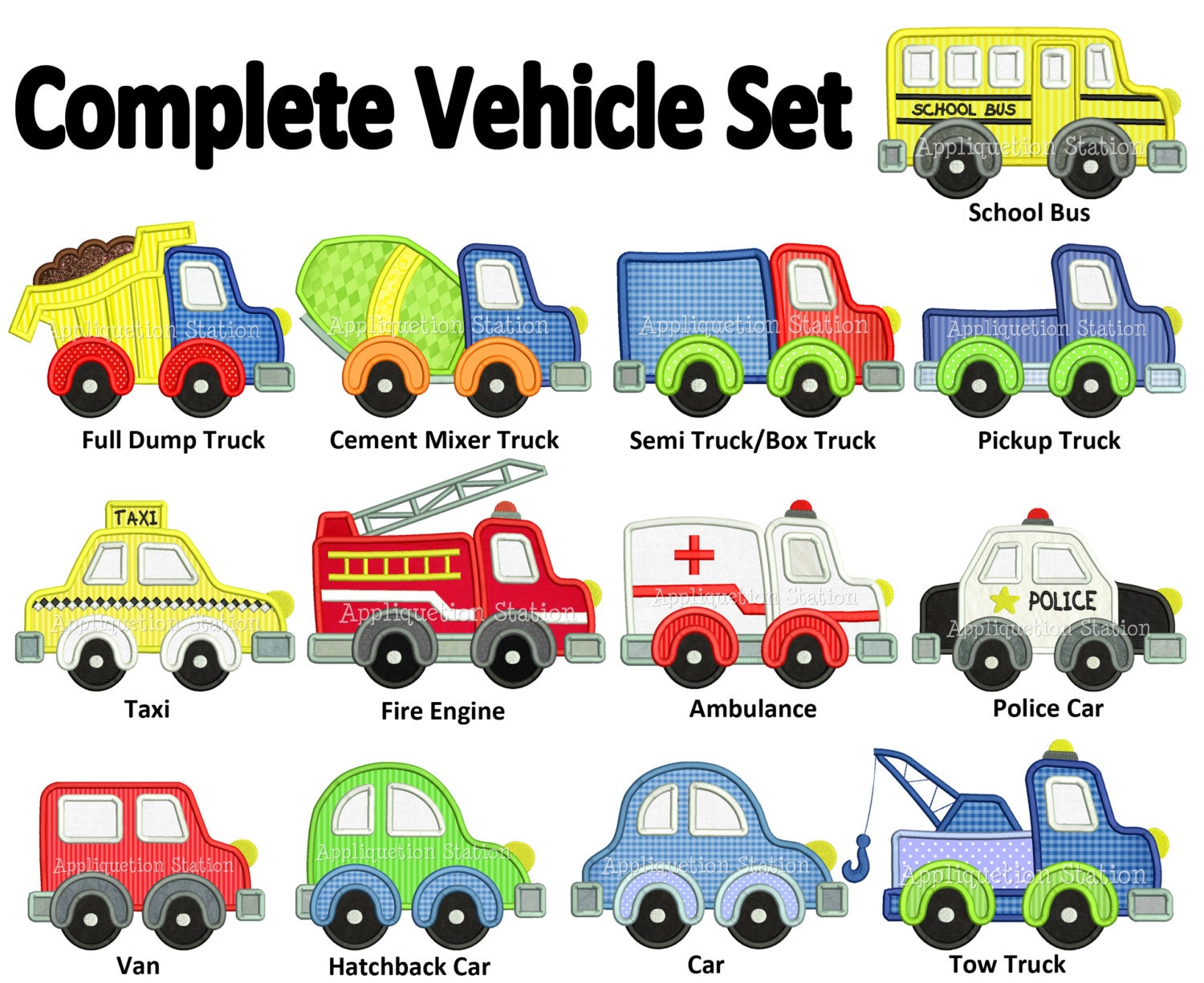 Complete Vehicle Set Applique Machine Embroidery Design Boy - Etsy Canada