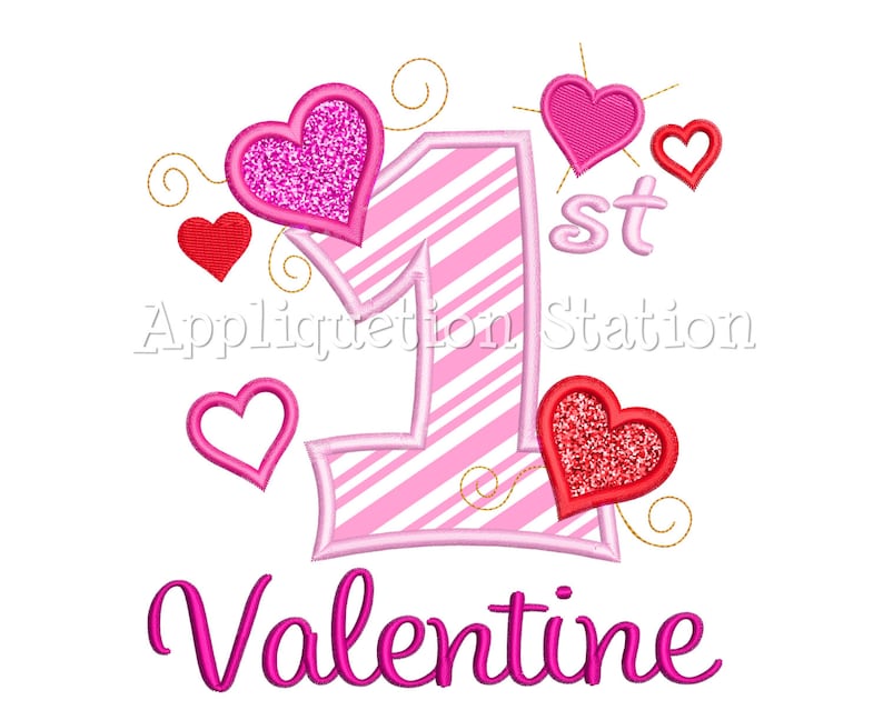 1st Valentine Number One Hearts Applique Machine Embroidery | Etsy