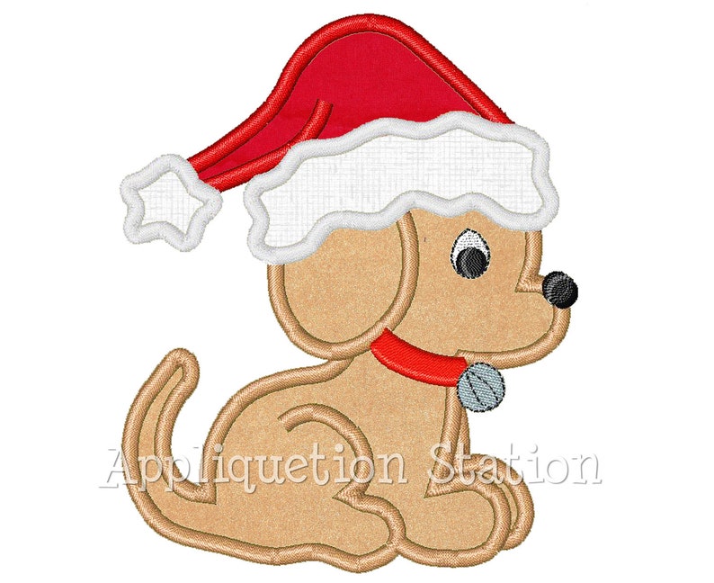 Puppy With Santa Hat Applique Machine Embroidery Design Dog Jingle Bell ...