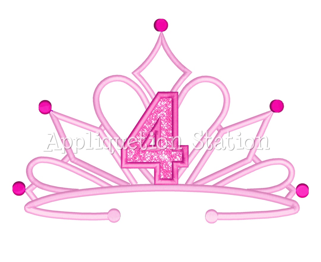 Tiara FOUR Crown Machine Applique Embroidery Design Fancy Birthday ...