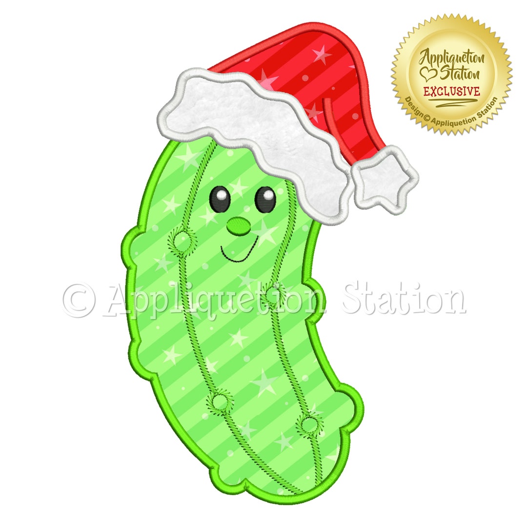 Christmas Pickle Applique Machine Embroidery Design Santa Hat INSTANT ...