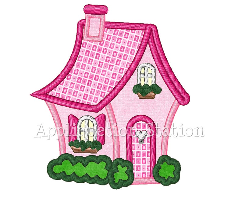 Charming Cottage House Applique Machine Embroidery Design Pink Villa ...