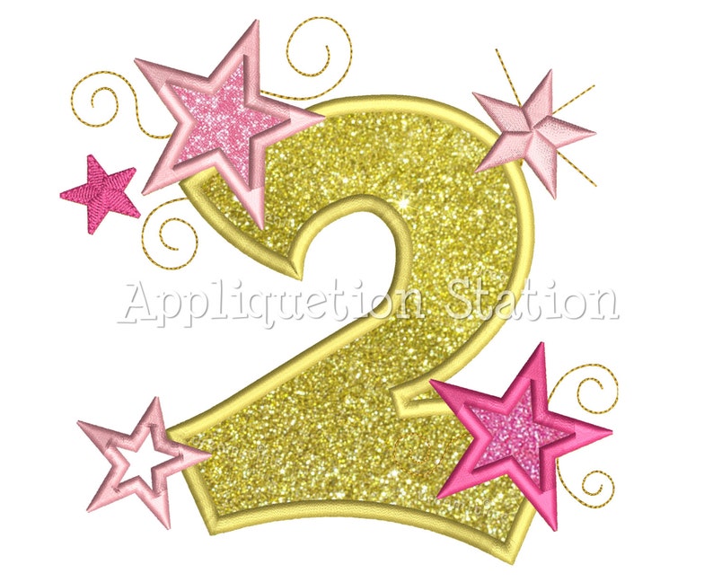 Star Number Two 2nd Birthday Applique Machine Embroidery - Etsy