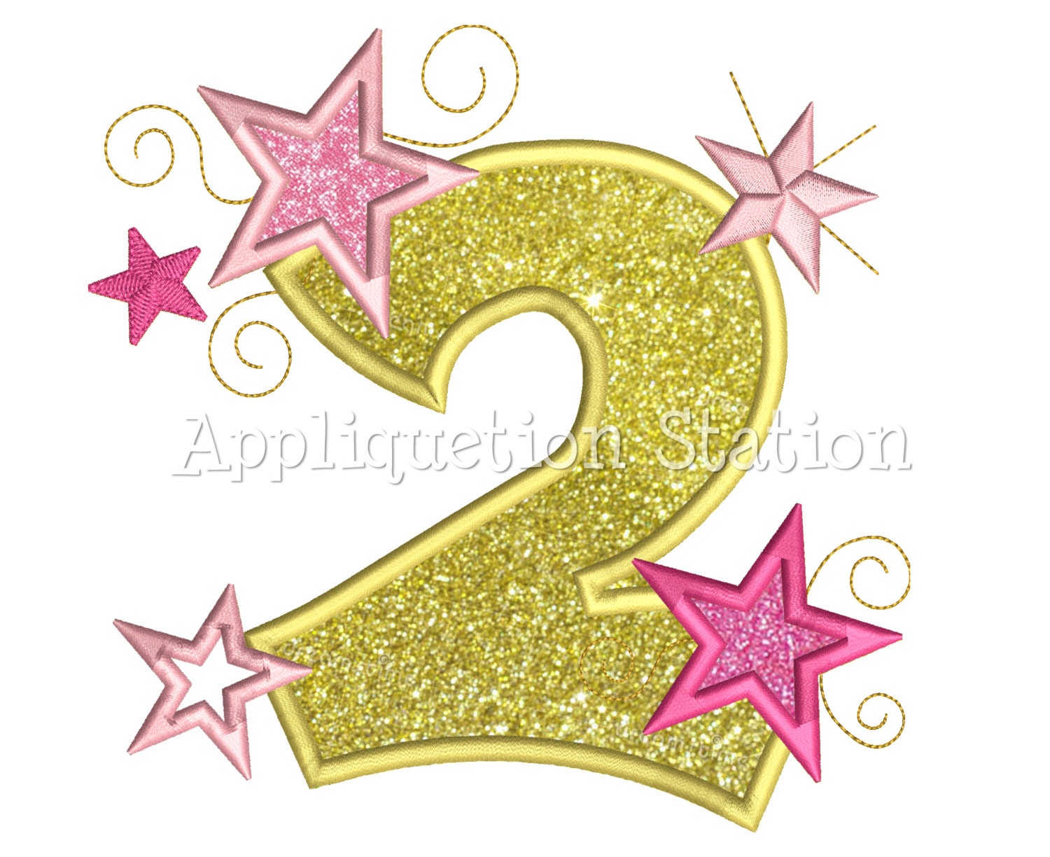 Star Number Two 2nd Birthday Applique Machine Embroidery Design Second ...