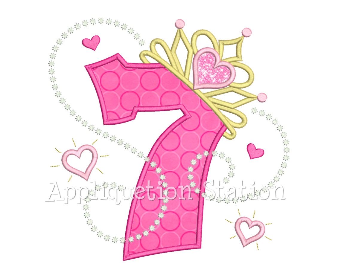 Princess Tiara + Pearls #7 Applique Machine Embroidery Design Birthday ...