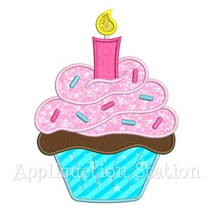 Cupcake Birthday Candle Applique Machine Embroidery Design Dessert Cake ...