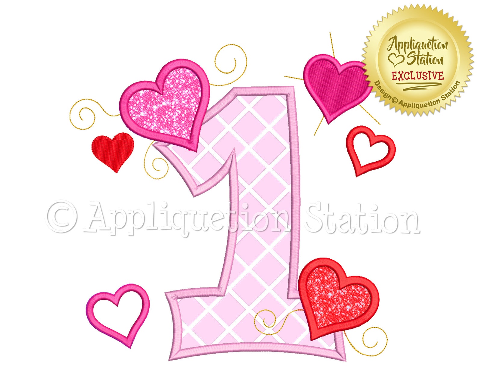Number One Hearts Applique Machine Embroidery Design | Etsy