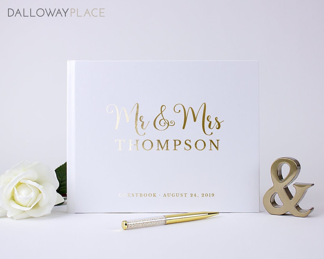 Personalized Elegant Wedding Guest Book With Gold, Wedding Signing Book ...