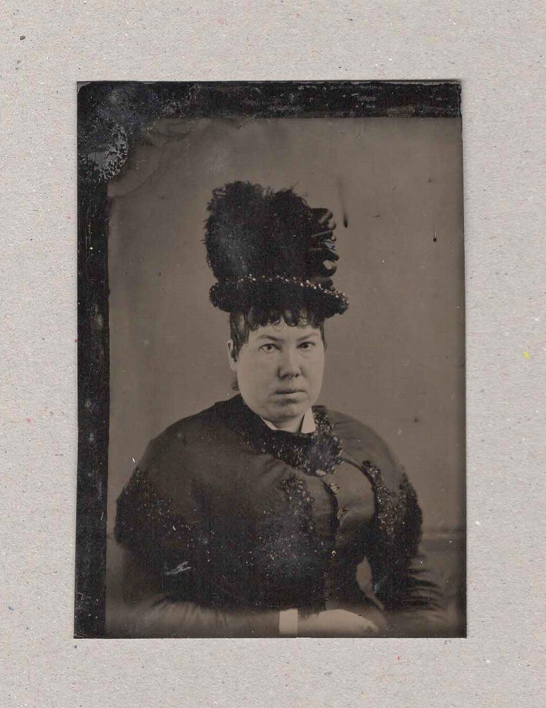 Tintype of a Sour Looking Lady in a Huge Hat ~ Jet Beading - Etsy