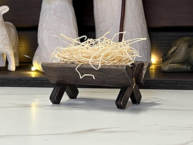 Handcrafted Wooden Nativity Manger With Straw, Rustic Nativity Set ...