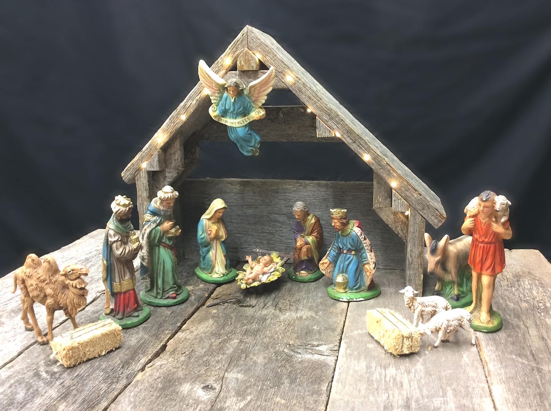 Large Nativity Creche, Barn Wood Nativty Stable, Rustic Manger, Nativty ...