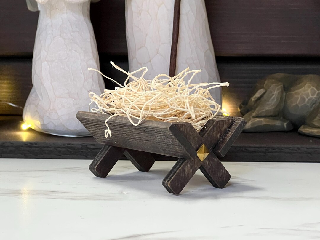 Handcrafted Wooden Nativity Manger With Straw, Rustic Nativity Set ...