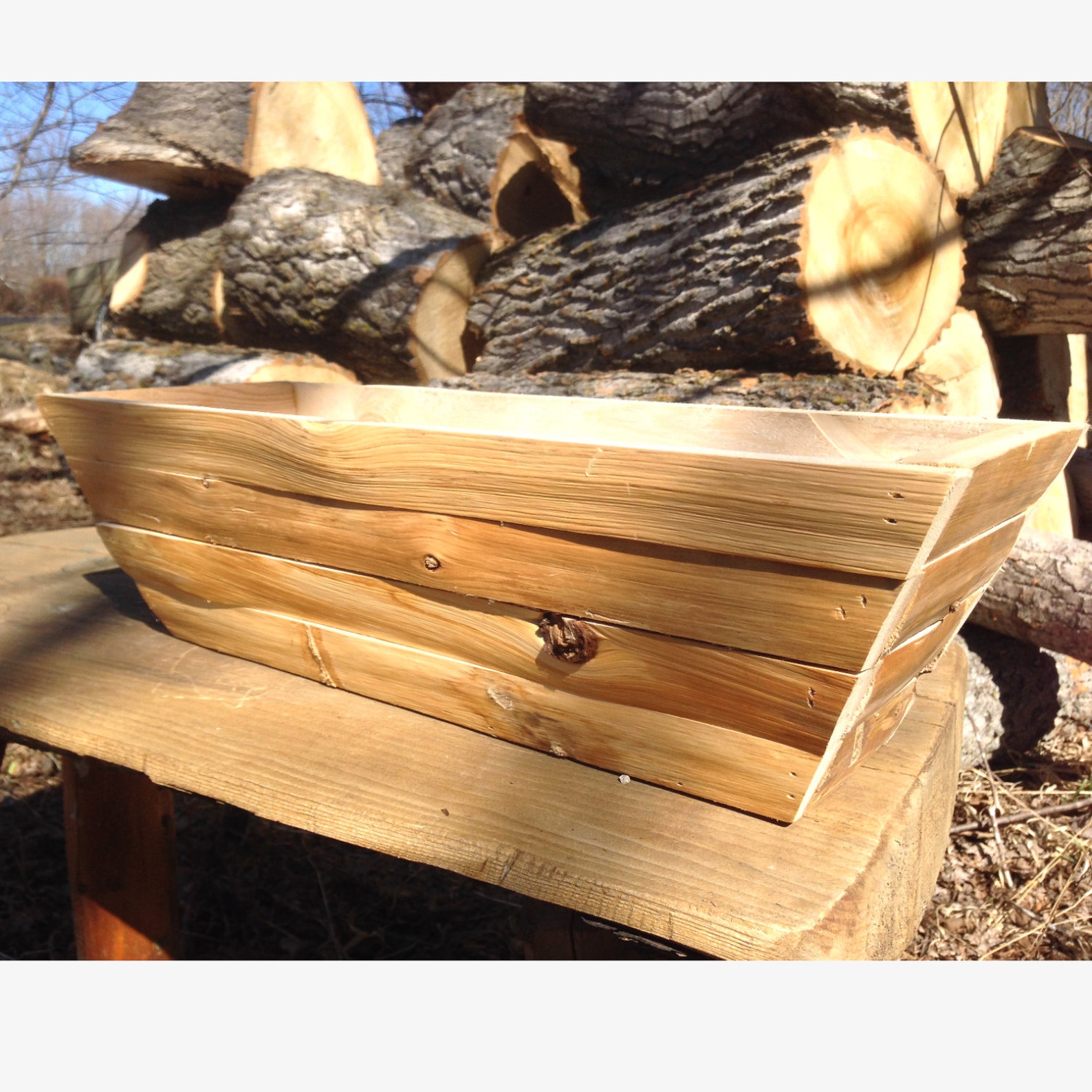 Log Flower Box, Cedar Planter, Wood Planter Box, Rustic Planter Box ...
