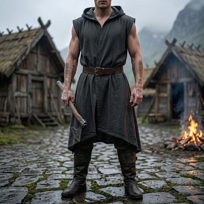 Hooded Medieval Tabard for Men – Assassin Cape Sleeveless Tunic, Viking ...