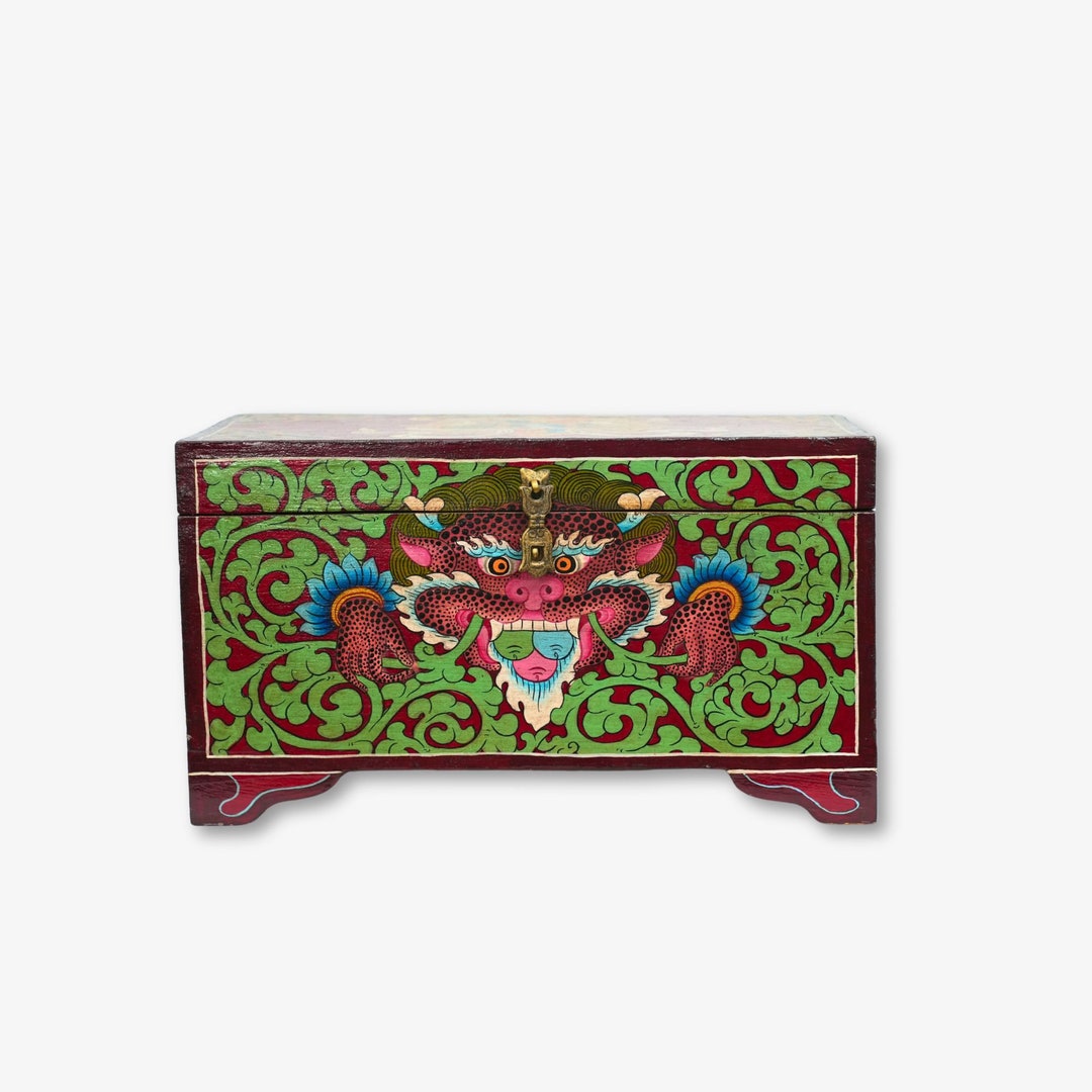 Authentic Tibetan Jewelry/mala Box, large, Hand-carved & Hand-painted ...