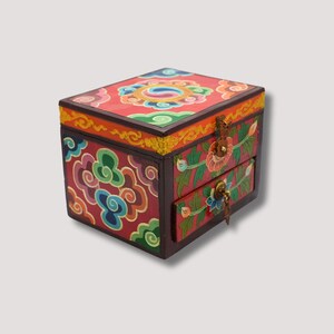 Handmade Tibetan Wooden Jewelry Box: Lotus & Endless Knot Design - Hand ...