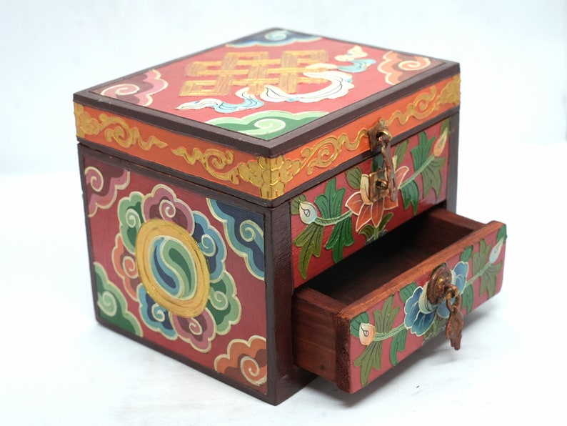 Handmade Tibetan Wooden Jewelry Box: Lotus & Endless Knot - Etsy
